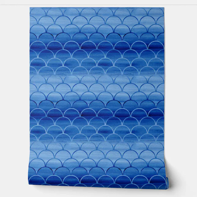 Blue Watercolor Scale Pattern Wallpaper | Zazzle