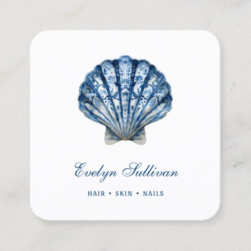 Blue watercolor seashell logo business card | Zazzle