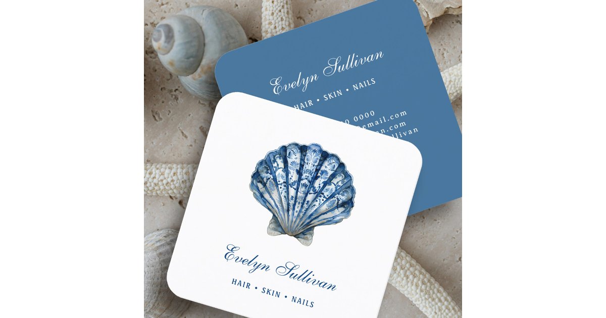 Blue watercolor seashell logo business card | Zazzle