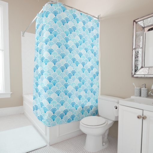 Blue Watercolor Seigaiha Waves Pattern Shower Curtain | Zazzle