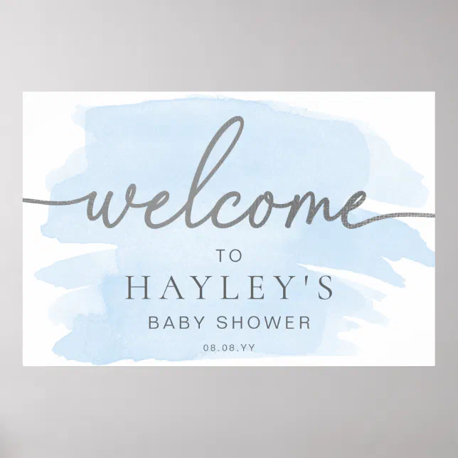 Blue Watercolor Silver Welcome Poster | Zazzle
