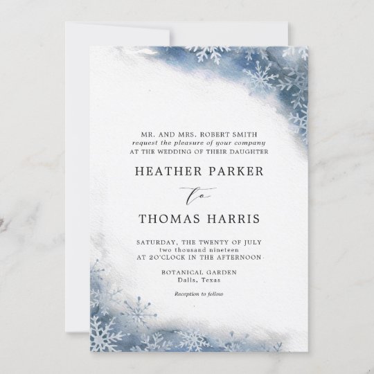 Blue Watercolor Snowflake Elegant Winter Wedding Invitation | Zazzle.com