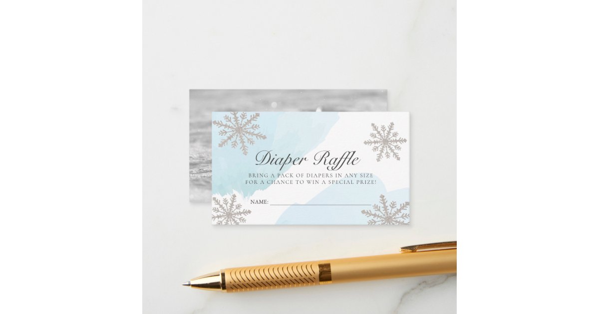 Blue Watercolor Snowflakes Diaper Raffle Ticket Enclosure Card | Zazzle