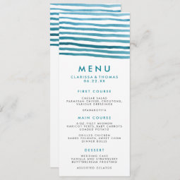 Blue Watercolor Stripes Menu Card | Zazzle
