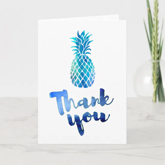 blue watercolor thank you script pineapple | Zazzle