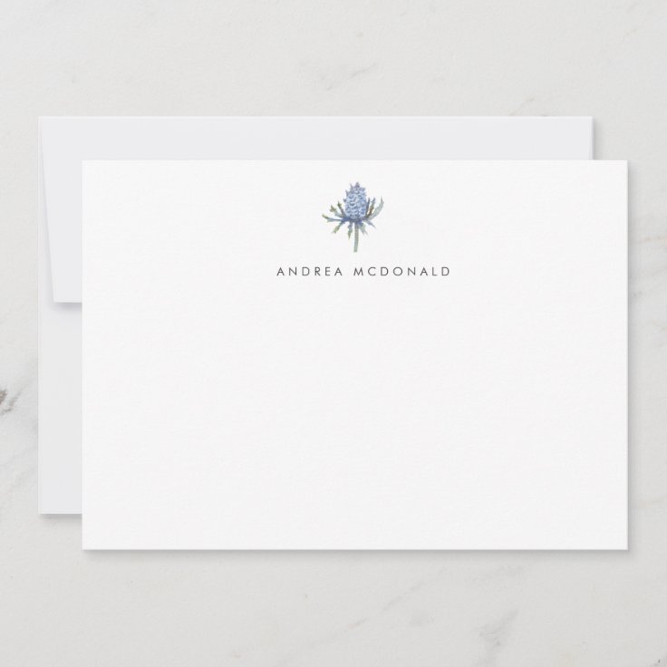 Blue Watercolor Thistle Personal Note Card | Zazzle