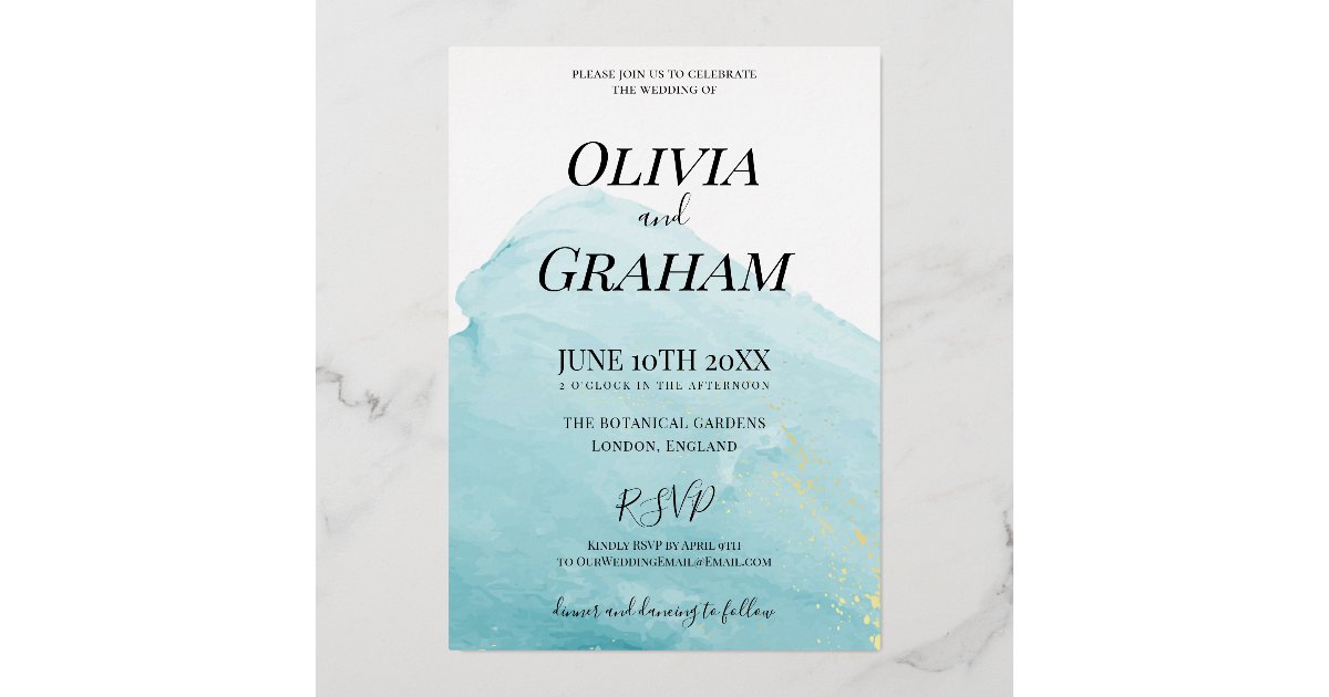 Blue Watercolor Traditional Gold Foil Invitation | Zazzle