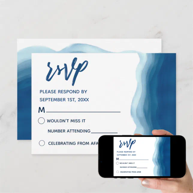 Blue Watercolor Wave | RSVP Cards | Zazzle