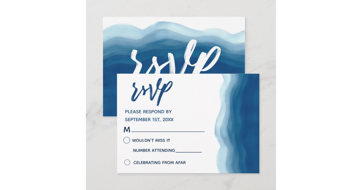Blue Watercolor Wave | RSVP Cards | Zazzle
