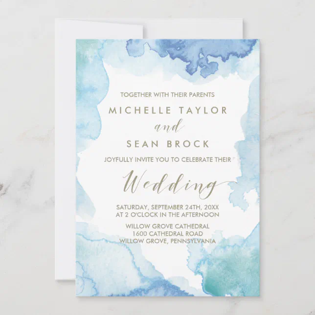 Blue Watercolor Wedding Invitation | Zazzle