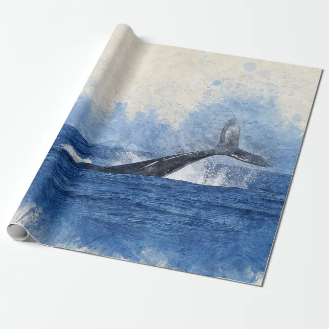 Blue Watercolor Whale Wrapping Paper | Zazzle