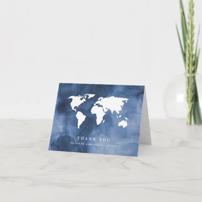 Blue Watercolor | World Map Thank You | Zazzle