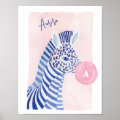 Blue Watercolor Zebra Animal Blowing Gum Bubble Poster | Zazzle