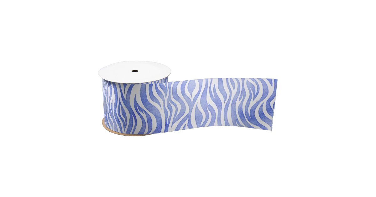 Blue Watercolor Zebra Print Satin Ribbon | Zazzle