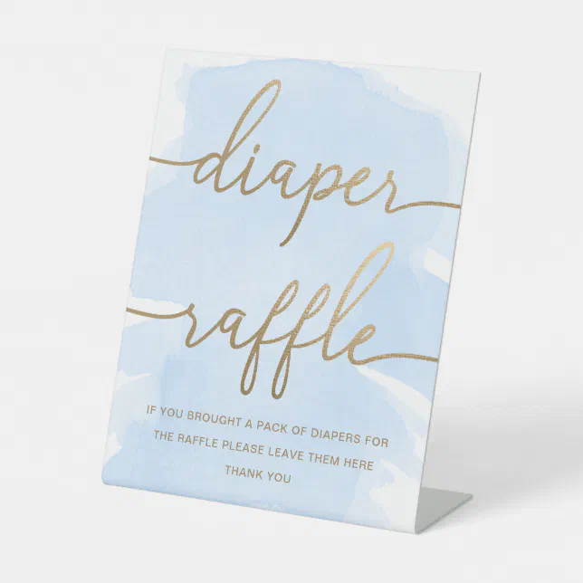 Blue Watercolour Gold Diaper Raffle Pedestal Sign | Zazzle