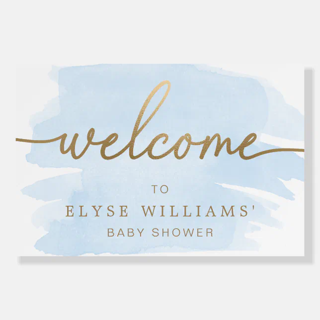Blue Watercolour Gold Welcome Foam Board Sign | Zazzle