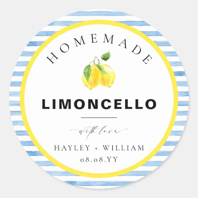 Blue Watercolour Stripe Limoncello Favor Classic Round Sticker | Zazzle
