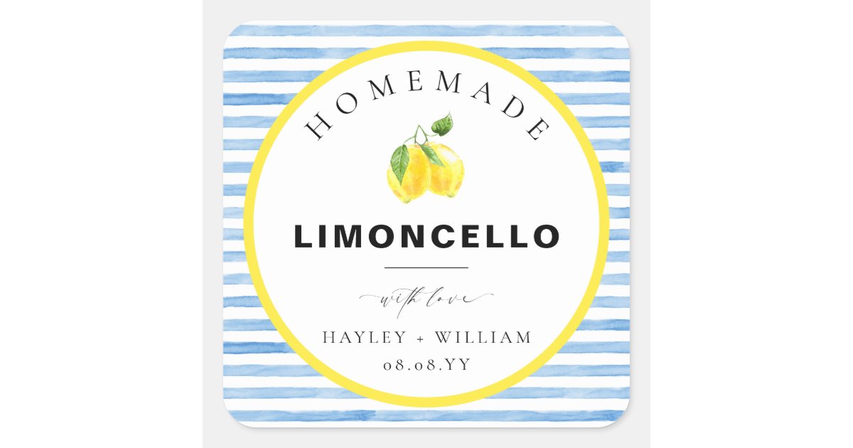 Blue Watercolour Stripe Limoncello Favor Square Sticker | Zazzle