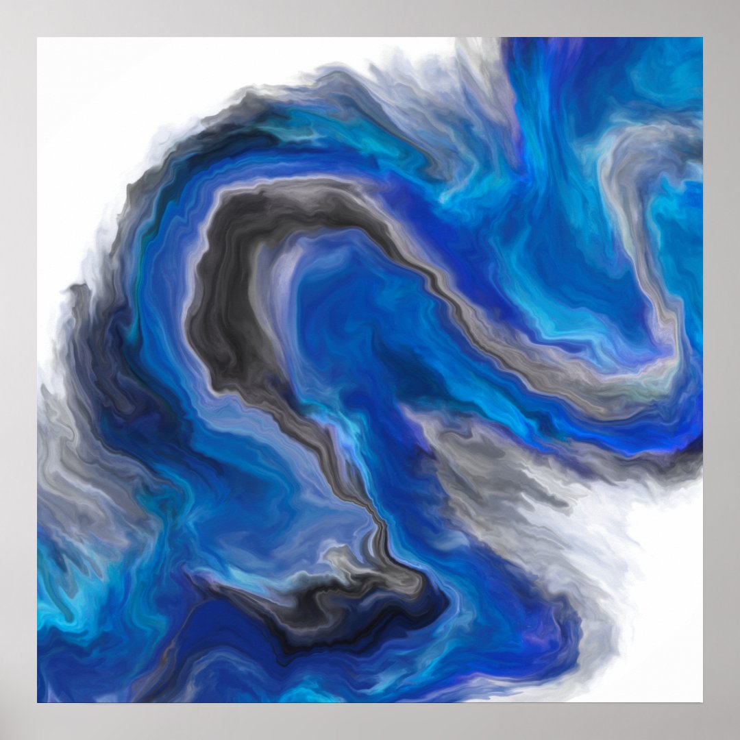 Blue Wave Abstract Digital Painting Poster | Zazzle