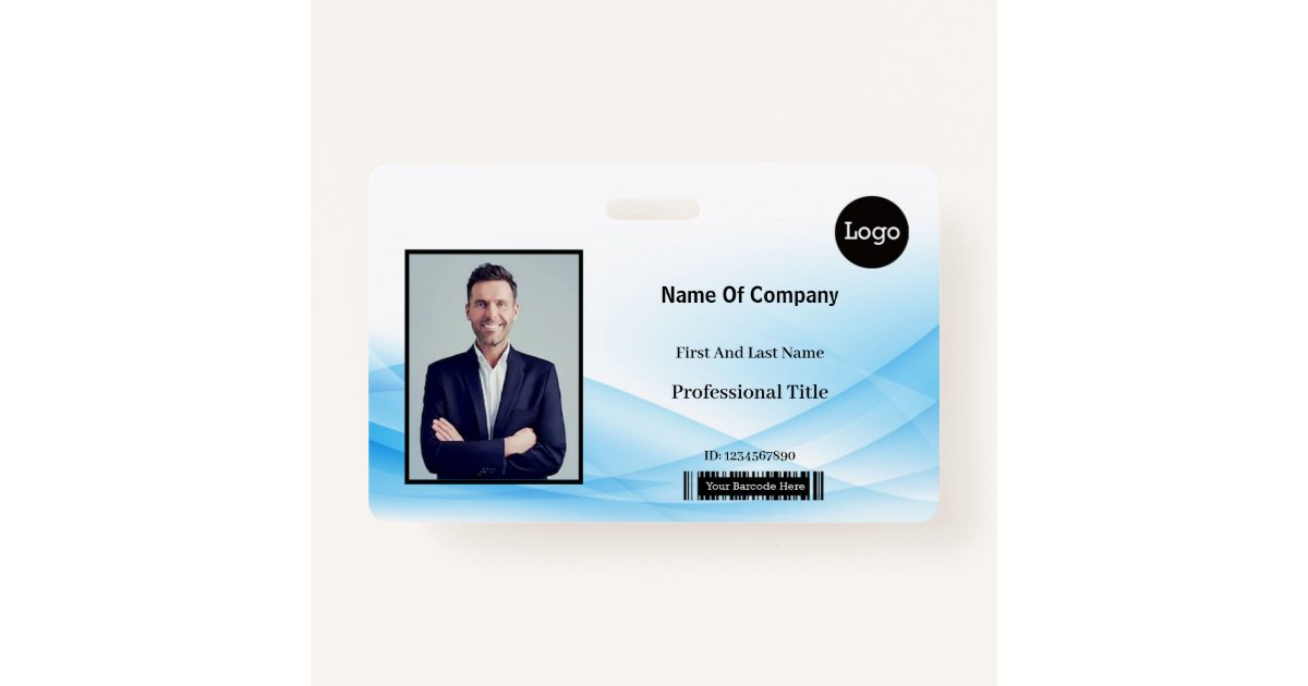Blue Wave Design Photo Identification ID Badge | Zazzle