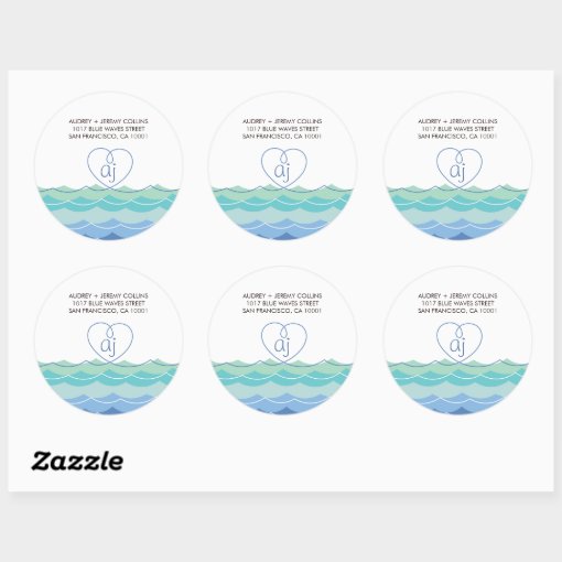 Blue Waves Loopy Heart Address Label Sticker | Zazzle