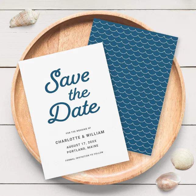 Blue Waves Save the Date Card | Zazzle