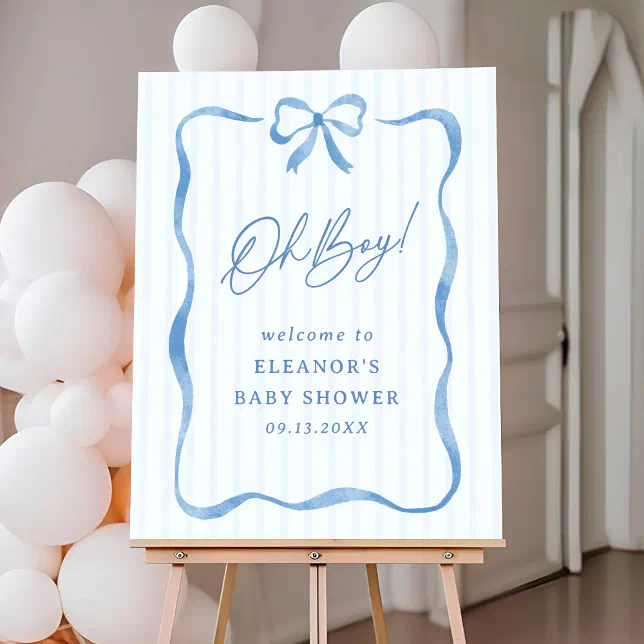Blue Wavy Ribbon Bow Baby Shower Welcome Sign | Zazzle