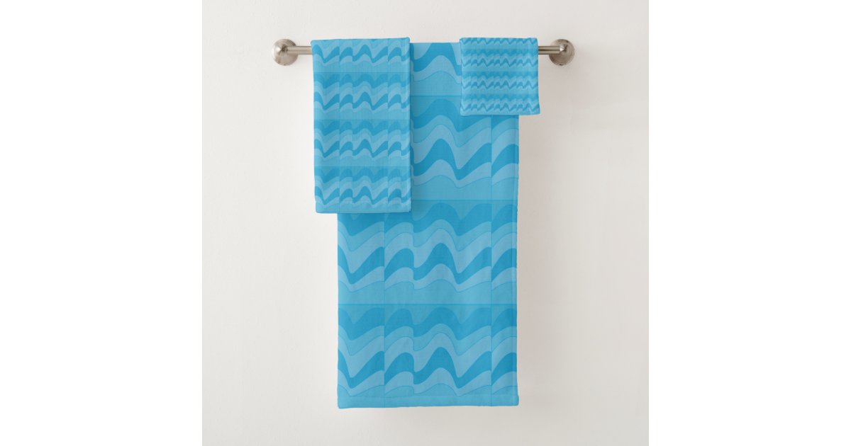 Blue Wavy Stripes Pattern Bath Towel Set | Zazzle