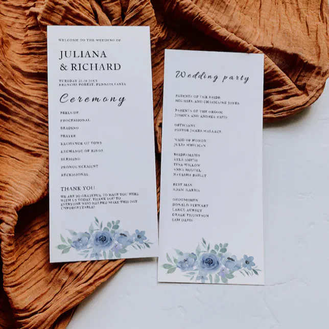Blue Wedding Ceremony Program Template | Zazzle