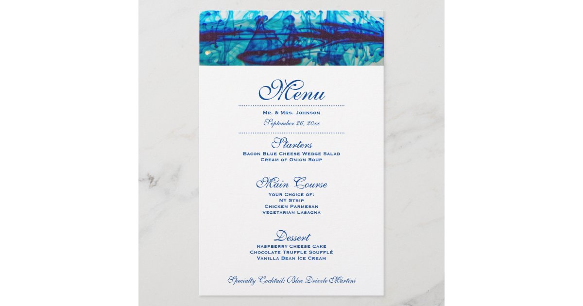 Blue Wedding Dinner Menu | Zazzle