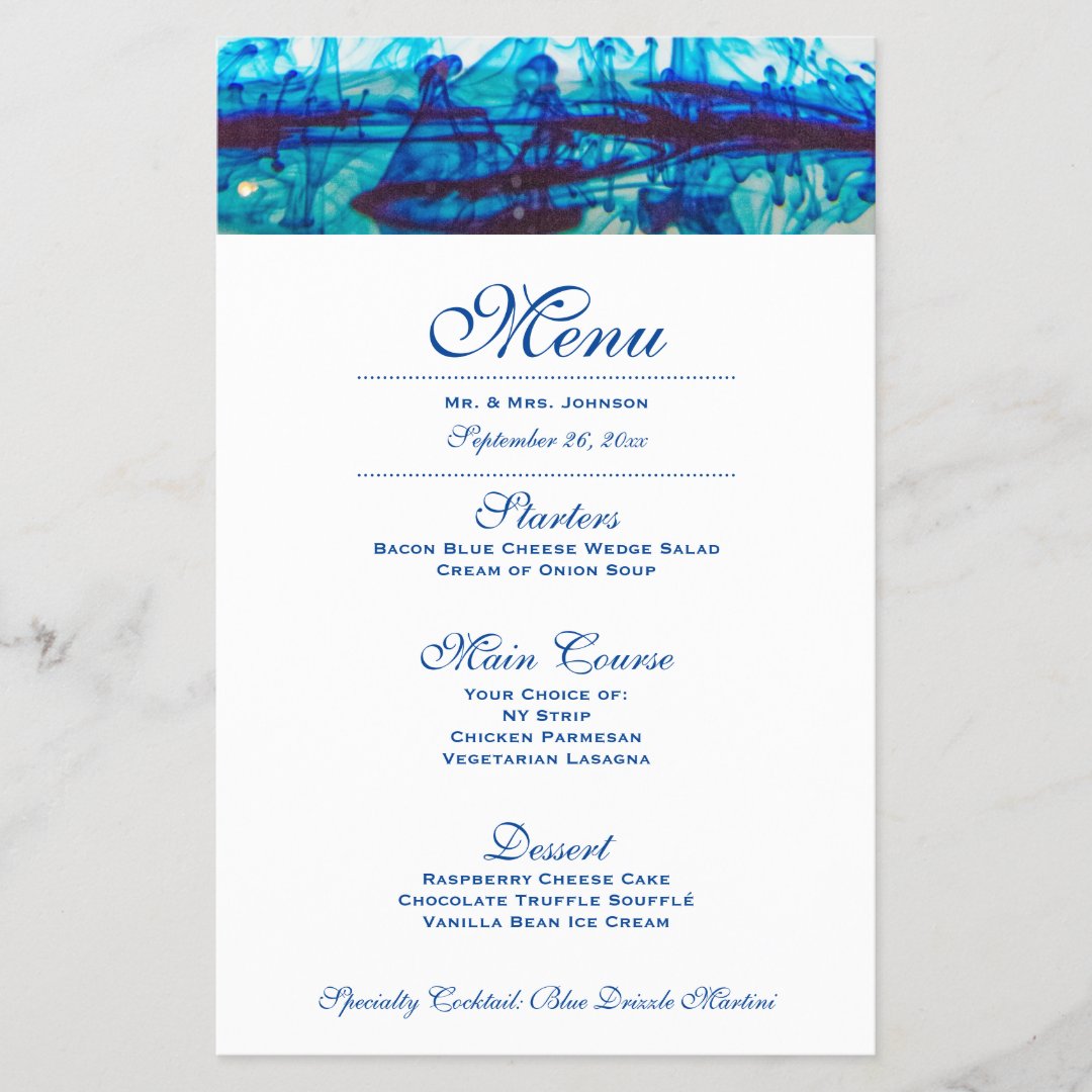 Blue Wedding Dinner Menu | Zazzle