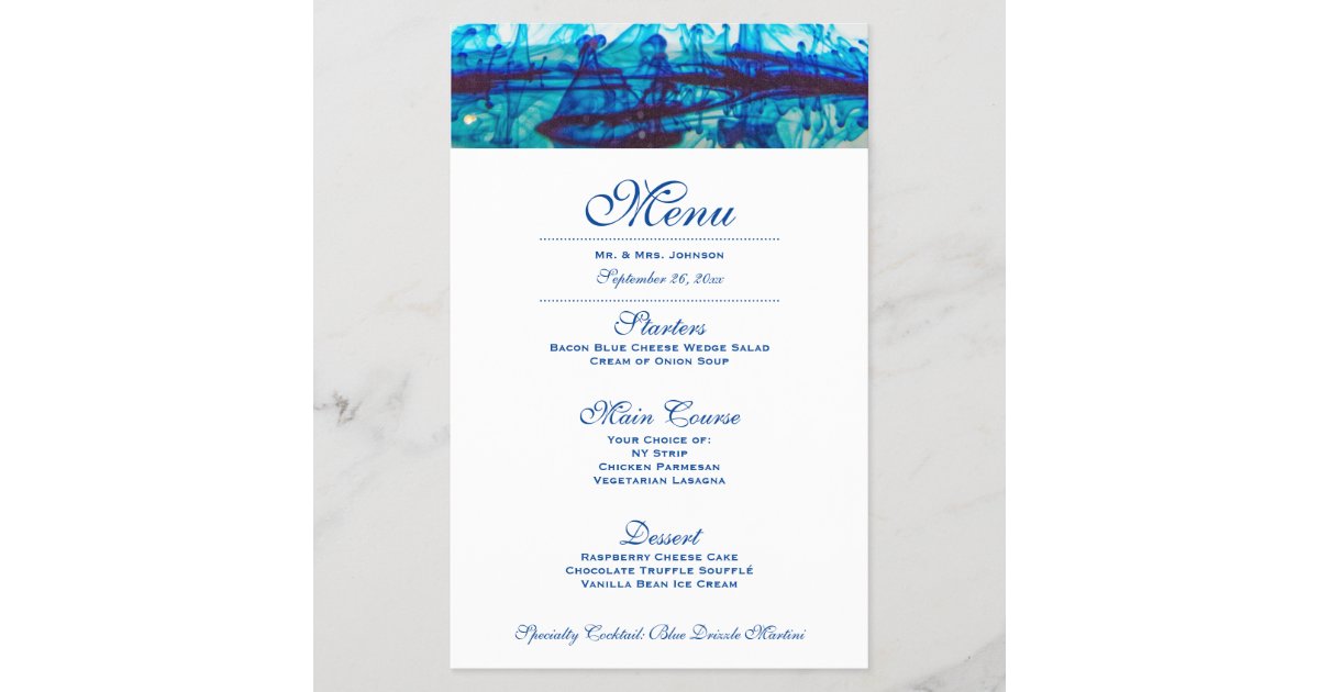 Blue Wedding Dinner Menu | Zazzle