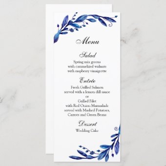 Blue wedding menu botanical. Winter dinner menu | Zazzle