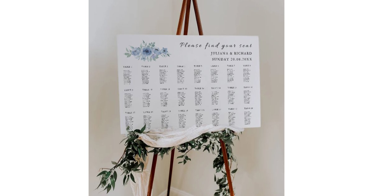 Blue Wedding Seating Chart Template | Zazzle