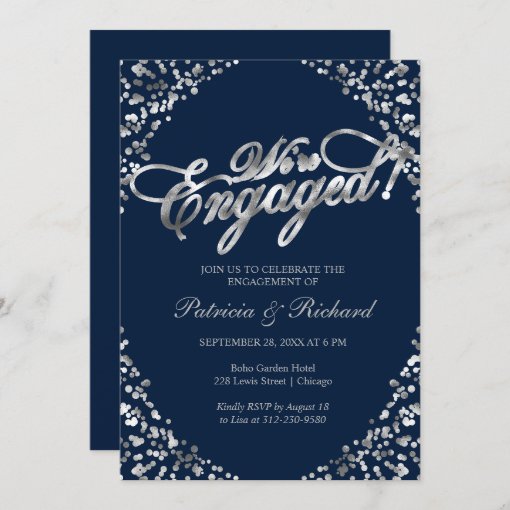 Blue We're Engaged Engagement Party Invitation | Zazzle