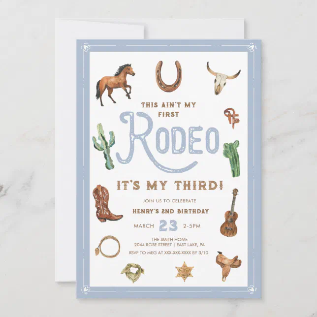 Blue Western 3rd Birthday Rodeo Invitation | Zazzle