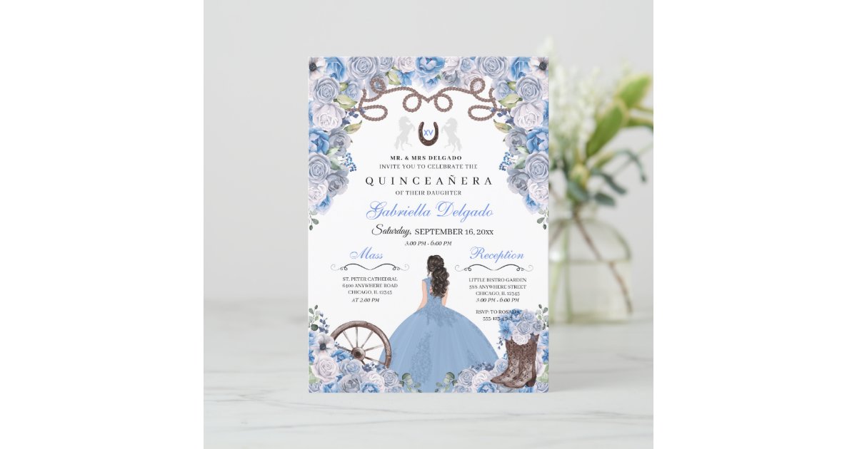 Blue Western Charra Girl Ranchero Quinceanera Invitation | Zazzle