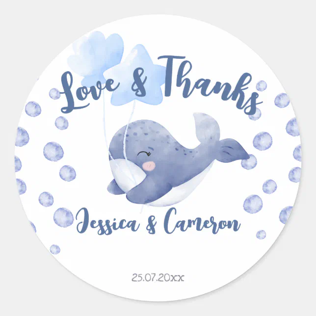 Blue whale ahoy it's a boy nautical baby shower Classic Round Sticker ...