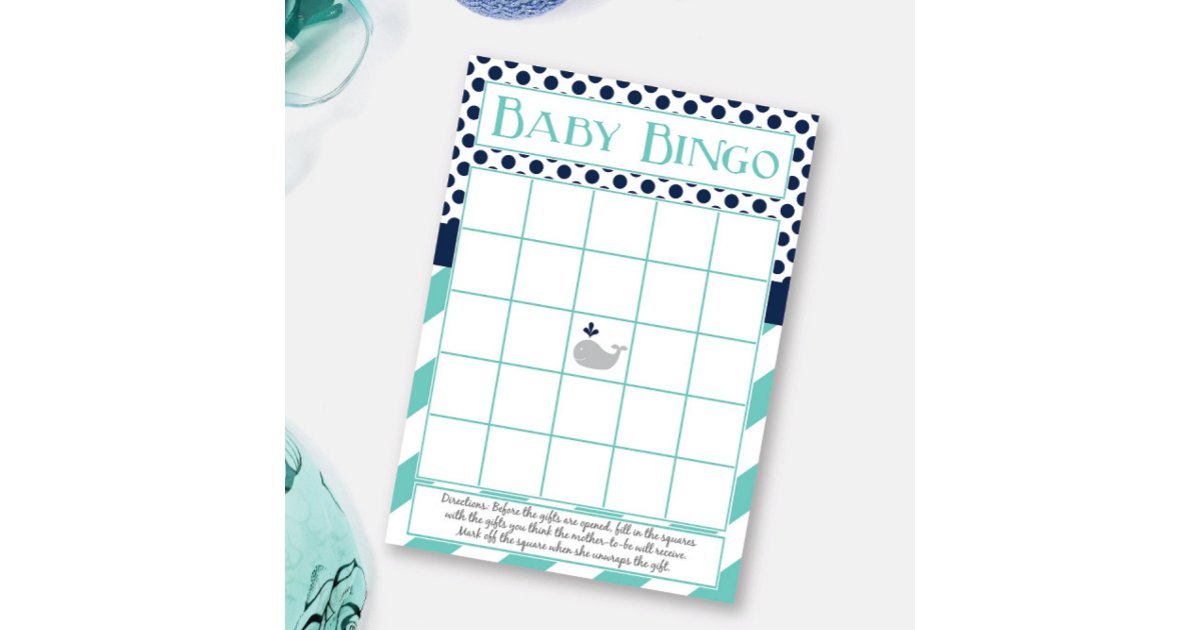 Blue Whale Baby Shower Bingo | Zazzle