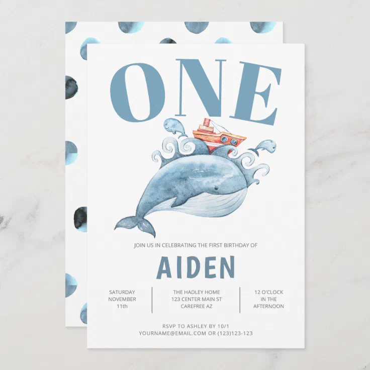 Blue Whale First Birthday Party Invitation | Zazzle