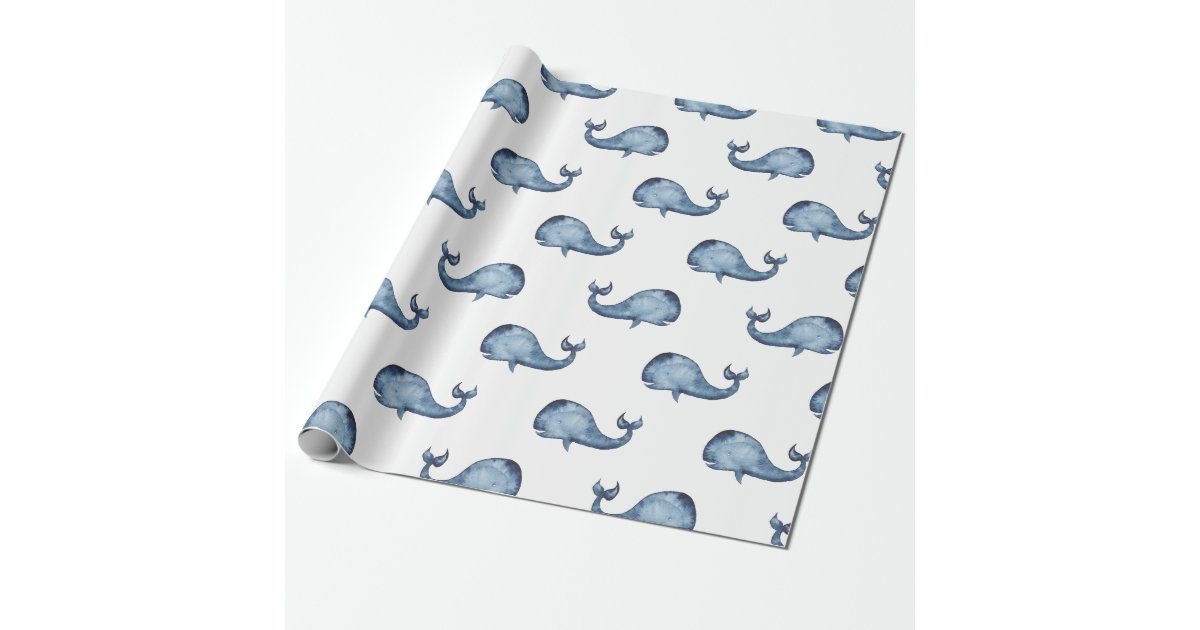 Blue whale. Nautical navy pattern. Sea animal Wrapping Paper | Zazzle