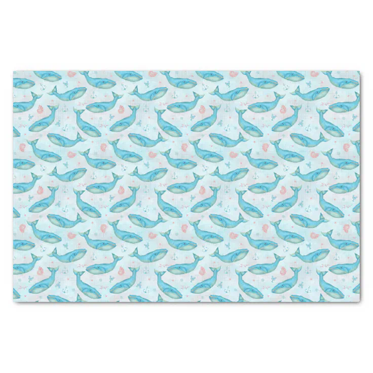 Blue Whale Nautical Ocean Beach Cute Sea Teal Tissue Paper | Zazzle