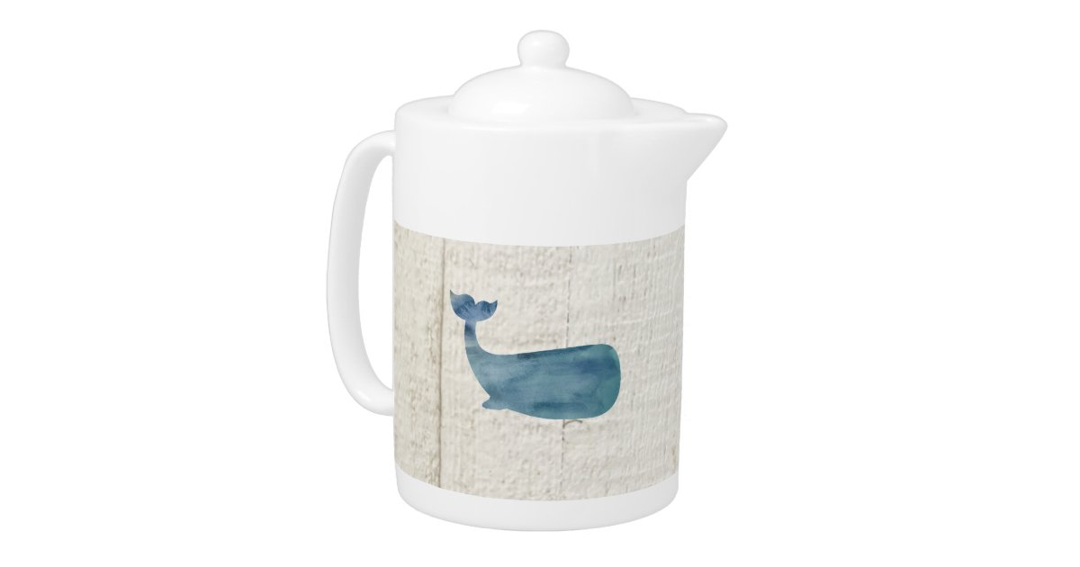 Blue Whale Nautical Shiplap Rustic Teapot | Zazzle