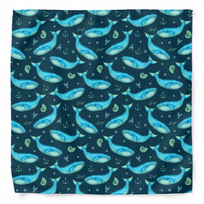 Blue Whale Watching Nautical Beach Sea Pattern Bandana | Zazzle.com