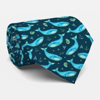 Blue Whale Watching Nautical Beach Sea Pattern Neck Tie | Zazzle