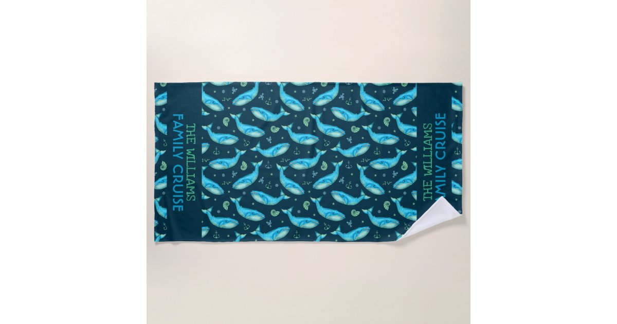 Blue Whale Watching Nautical Custom Family Cruise Beach Towel | Zazzle
