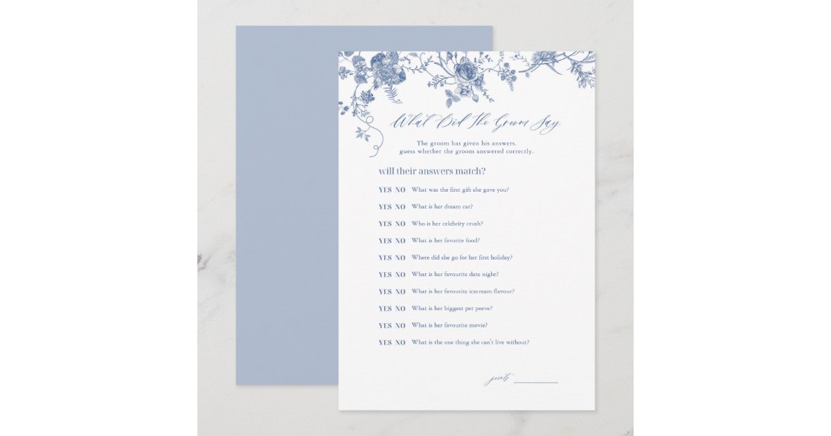 Blue What Did The Groom Say Bridal Game Cards | Zazzle