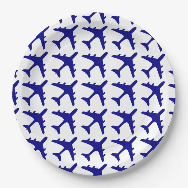 Blue white airplane pattern paper plates | Zazzle