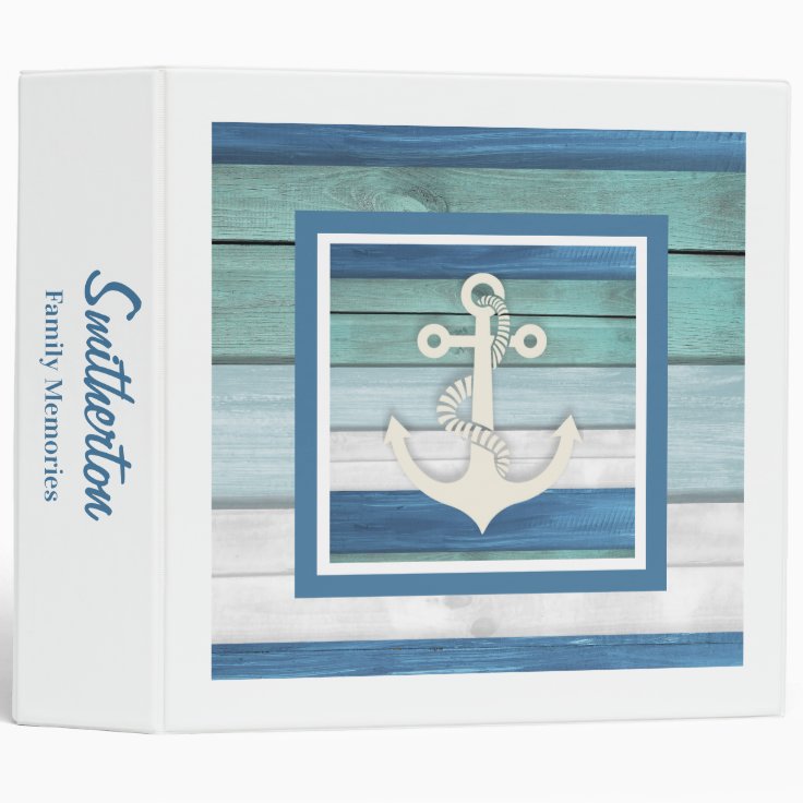 Blue White Anchor Nautical Family Memories 3 Ring Binder | Zazzle