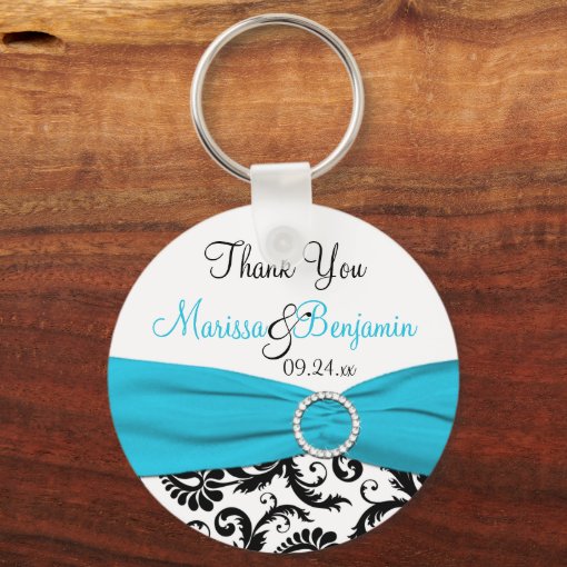 Blue, White, and Black Wedding Favor Key Chain | Zazzle